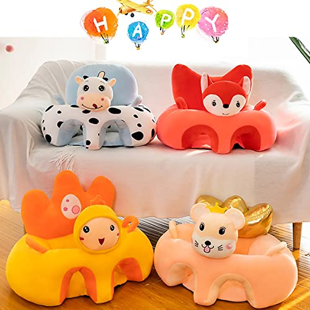 Baby Sitting Chair Cover Animal Shaped Kids Learning Sitting Chair Cover Support Sofa Infant Plush Seats Baby Sofa Seat Cover for Toddlers - Without Filled Cotton (D)