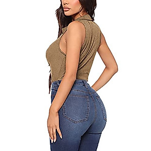 Women's Henley Shirt Sexy V Neck Button Down Ribbed Sleeveless Bodysuits Collared Leotard Tops