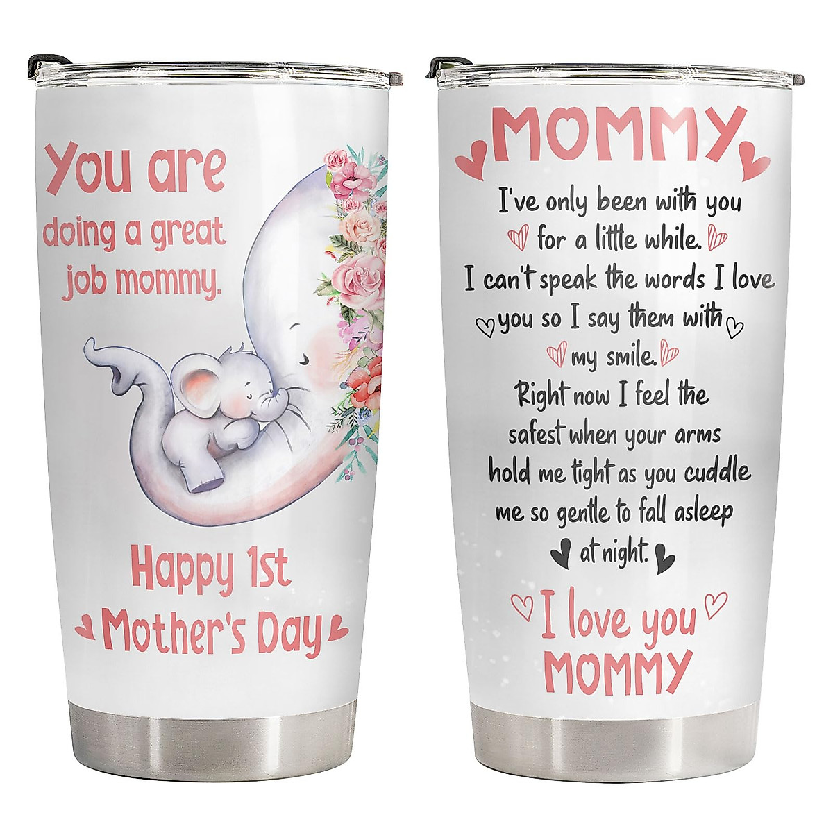34HD Elephant Mom Tumbler 20oz, Stainless Steel Vacuum Insulated First Mothers Day Mug with Lid, Elephant Gifts for First Time, New, Expecting Mommy, Mother and Child Gifts