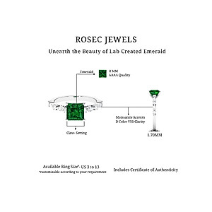 Certified Lab Grown Emerald 8mm Princess Cut Engagement Ring, AAAA Quality, Emerald Moissanite Ring - With Jewelry Box, 14K White Gold, Size:US 5.50