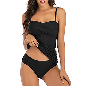 BIKINX Tankini Bathing Suits for Women Plus Size Swimsuit Best Tummy Control Swimwear Black