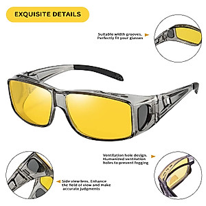 BOJOD Night Driving Glasses for Women Men Fits Over Anti Glare Polarized Night Vision Glasses for Nighttime Yellow Glasses