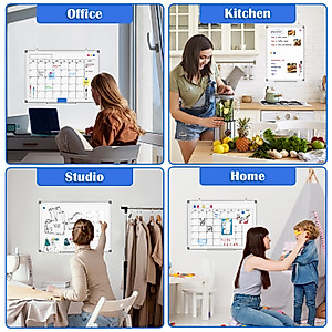 Monthly Calendar Dry Erase Whiteboard for Wall, 24" x 18" Magnetic Calendar White Board, Double-Sided Portable Board for Office, Kitchen, School, Home