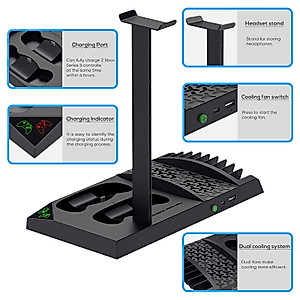 Vertical Stand with Cooling Fan Compatible with Xbox Series S with 1400mAh Rechargeable Battery Pack, YUANHOT Charging Station Dock with Controller Charger Ports, Cooler System