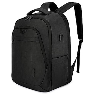 BAGSMART Laptop Backpack for Men Women Travel Backpack with USB Charging Port fits 17.3 Inch Computer Expandable Backpack Large Bookbag for College Work Business Trip,Black
