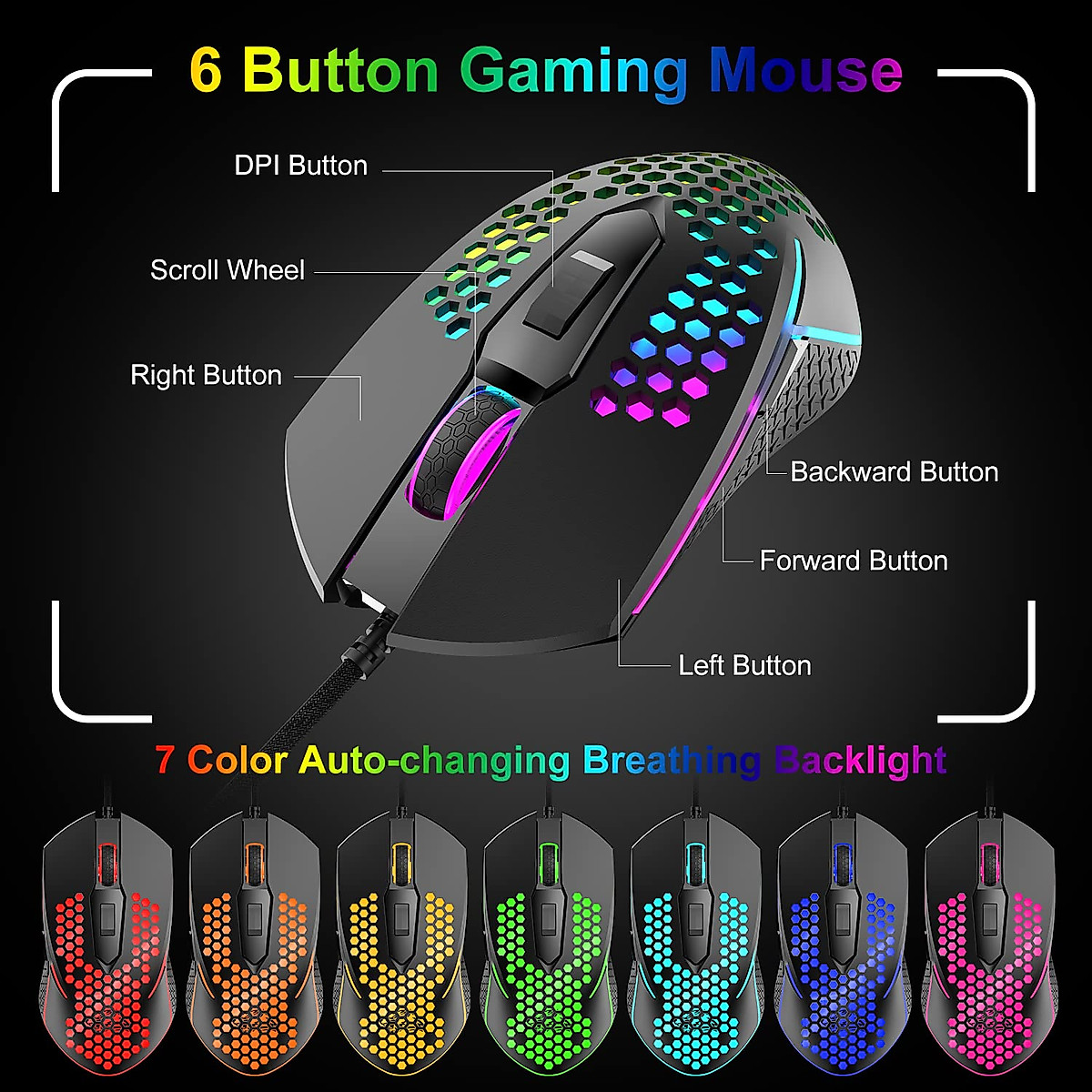 One Handed Gaming Keyboard and Mouse Combo,Rainbow Backlit 39 Keys Mechanical Feel Portable Mini Gaming Keypad+RGB Gaming Mouse+G6L LED Backlit Converter for Xbox One/Xbox 360/PS5/PS4/PS3/PC
