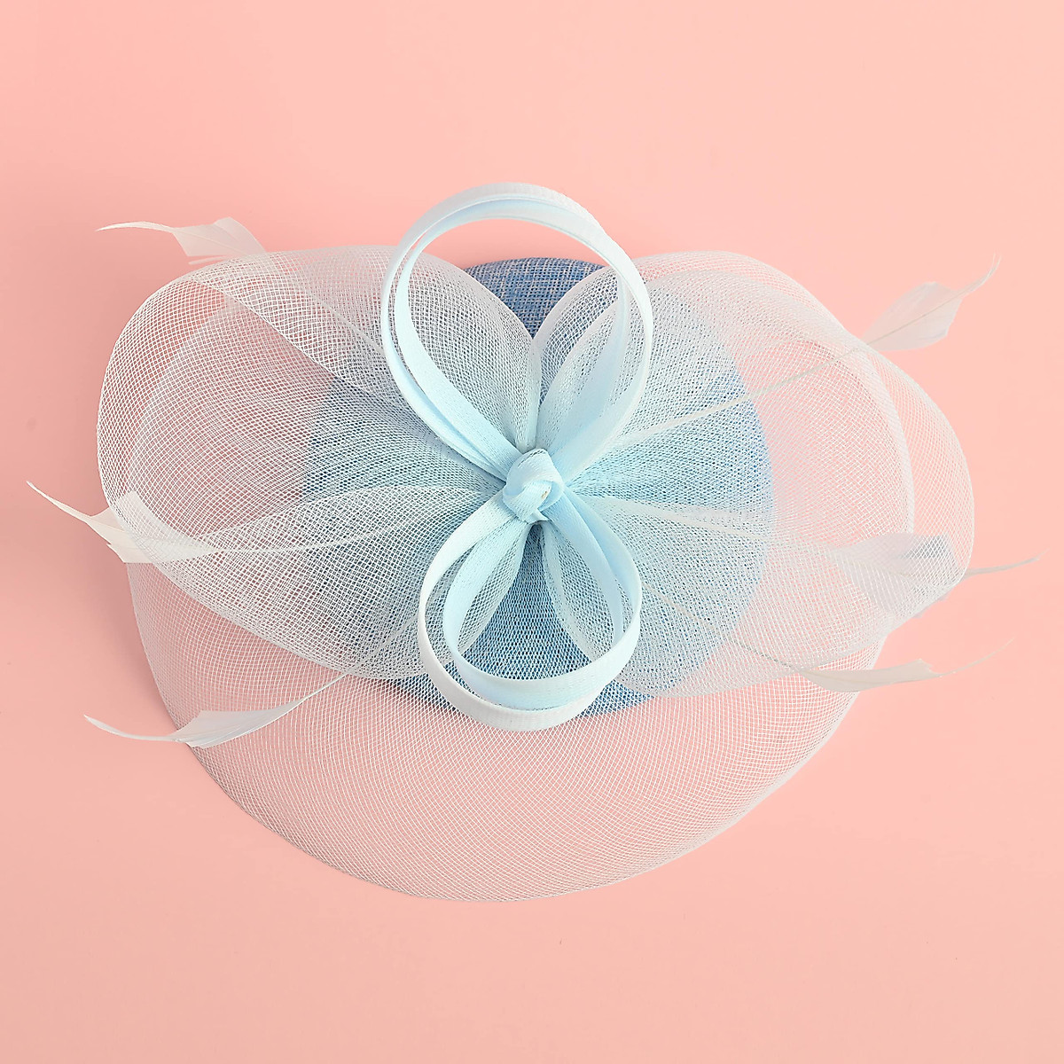 Zivyes Light Blue Tea Party Hat Feather Fascinators for Women Kentucky Derby Hats Wedding Church Pillbox Hat