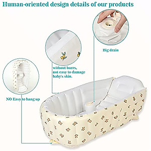 Mink Inflatable Baby Bathtub with Built-in Air Pump, Newborn to Toddler Bath Tub,Portable Travel Shower Basin with Back Support, Deflates and Folds Easily (Olive Bath)