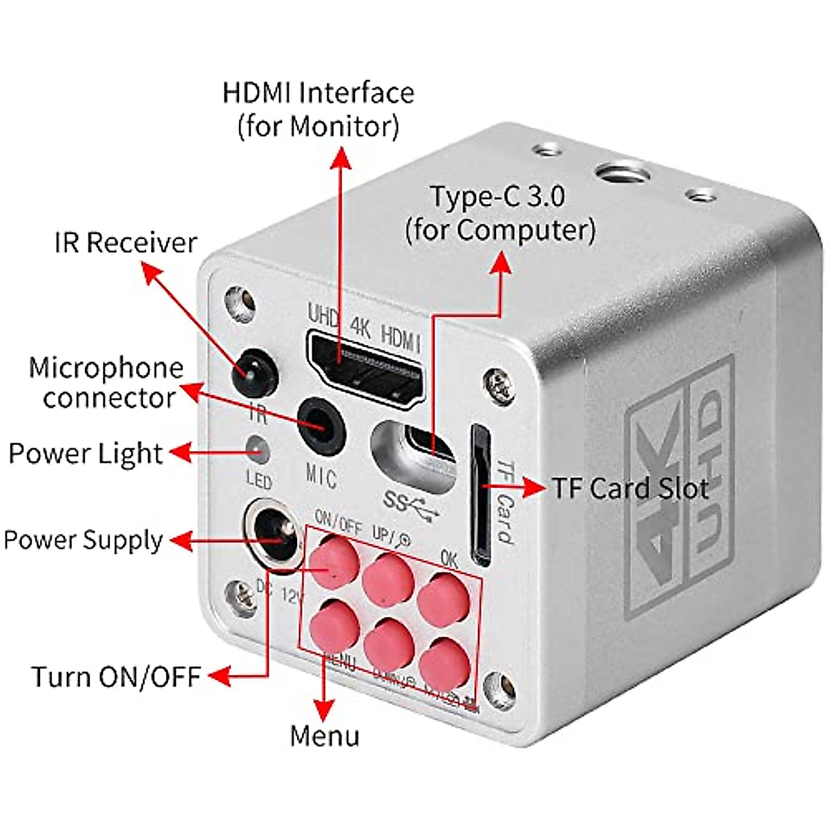 HAYEAR 1/1.8 inch IMX334 Sensor 4K Camera 41MP Industrial HDMI Camera USB Type C Digital Microscope Camera 1/125 High Speed Exposure Time for Mother Board PCB Repair