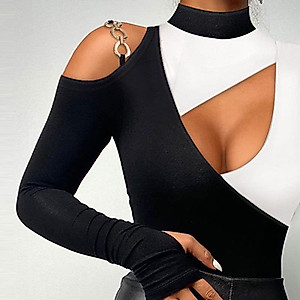 Plus Size Tops for Women Long Sleeve One Shoulder Cut Out Halter Sexy Fashion Going Out Tops Dater Night Tshirts Trendy Dressy Blouses Summer Casual 2024 Spring Oversized Clothes Outfits White L