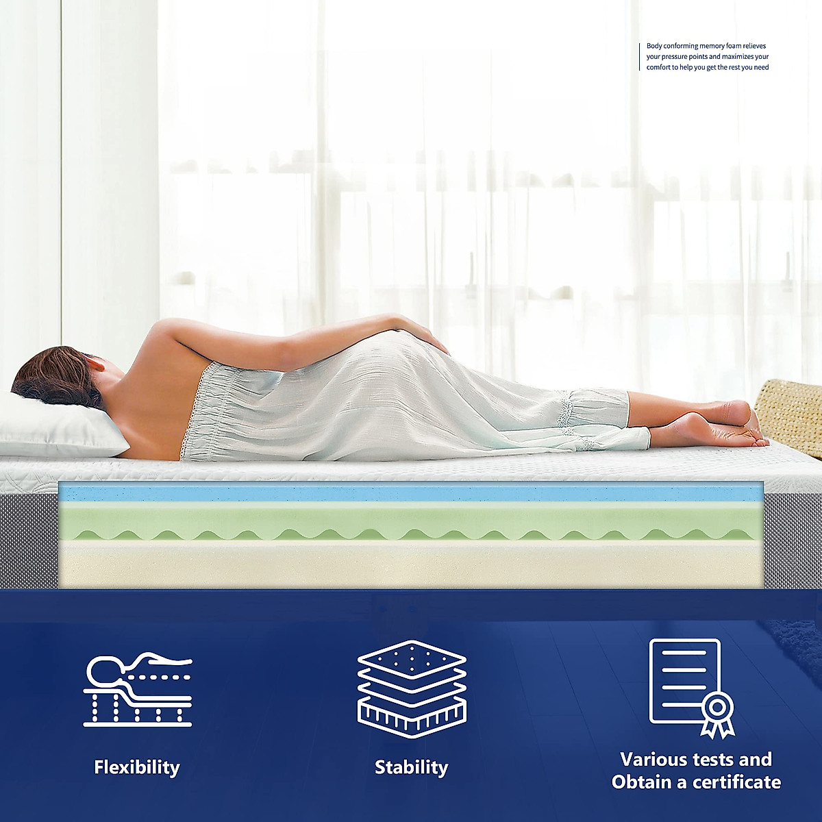 Olee Sleep 9 Inch Ventilated Gel Infused Memory Foam Mattress, CertiPUR-US® Certified, Gray, King