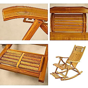 EROOLU Outdoor Lounger Chair, Elderly Balcony Rocking Chair Lazy Person Folding Rocking Chair Adult Rattan Chair Bamboo Rocking Chair Recliner