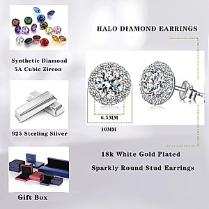jiamiaoi Halo Earrings for Women Men Diamond Earrings Sterling Silver Stud Earrings Diamond Halo Earrings Fake Diamond Earrings Cubic Zirconia Earring Studs Round CZ Stud Earrings