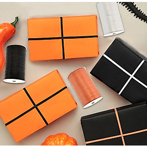 Halloween Curling Ribbon Pack of 3 Spool Orange150 Yard Per Roll Black White Curly Balloon String Ribbons Holiday Gift Wrapping Florist Party Crafts