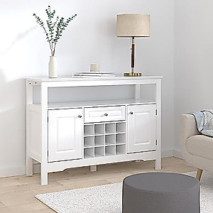 PETSITE Kitchen Sideboard Buffet Storage Cabinet, Coffee Bar Station with Wine Rack, Shelves, 2 Cabinets & Drawer, Wood Accent Modern Console Table for Living Room, Dining Room, Entryway