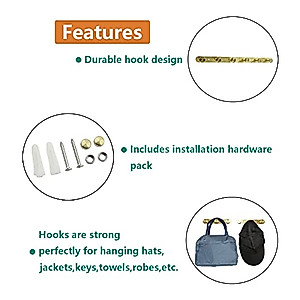 Ulifestar Wall Mounted Coat Rack, Stainless Steel Coat Hooks, Heavy Duty Entryway Hanging Coat Rack, Multi-Purpose Hook Rack Rail with 6 Hooks for Bedroom Bathroom Hallway Garage Garden Office (Gold)