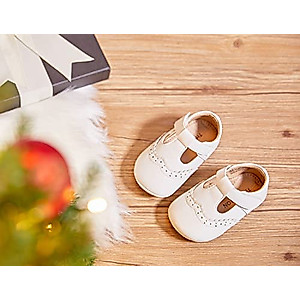 THEE BRON Unisex Baby Moccasins Leather Shoes Soft Sole Toddler Walker Sneakers(18-24 Months Infant, 8722White)