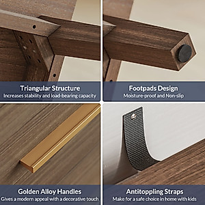 BELLEZE Sideboard Buffet Cabinet with 3 Drawers & 2 Doors, Console Table for Kitchen Glass Storage Cabinet Coffee Bar Accent Cabinet for Living Room Dining Room Hallway, Brown