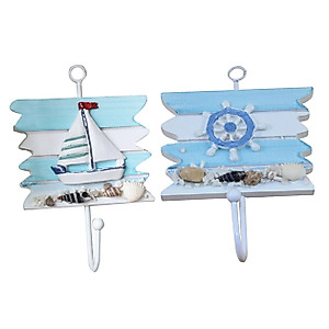 FUNOMOCYA 2Pcs Mediterranean Style Hooks Decorative Wall Hook Nautical Coat Hanger Ocean Decor Key Hanger Hooks Beach Wall Hook Home Decoration Wood Decor Wall Hanger Wall Mount Towel Wooden