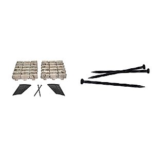 EasyFlex No-Dig Landscape Edging with Anchoring Spikes, 2.7 in Tall Decorative Stone-Look Garden Border, 15 Foot Kit, Brown | EasyFlex 1989N-24C Spiral Landscape Edging Anchoring Spikes, 24 Count