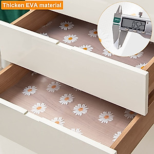 8 Pcs Refrigerator Liners for Shelves Washable, Daisy Refrigerator Mats Liners, Shinywear Fridge Shelf Liners Cover Pads for Freezer Glass, Waterproof Shelf Liner for Cabinet Drawers Cupboard