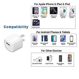 2-Pack USB Wall Charger Plug,5V/1A Charger Block Cube Compatible with iPhone,iPod,Watch,Headset(2 Pack)
