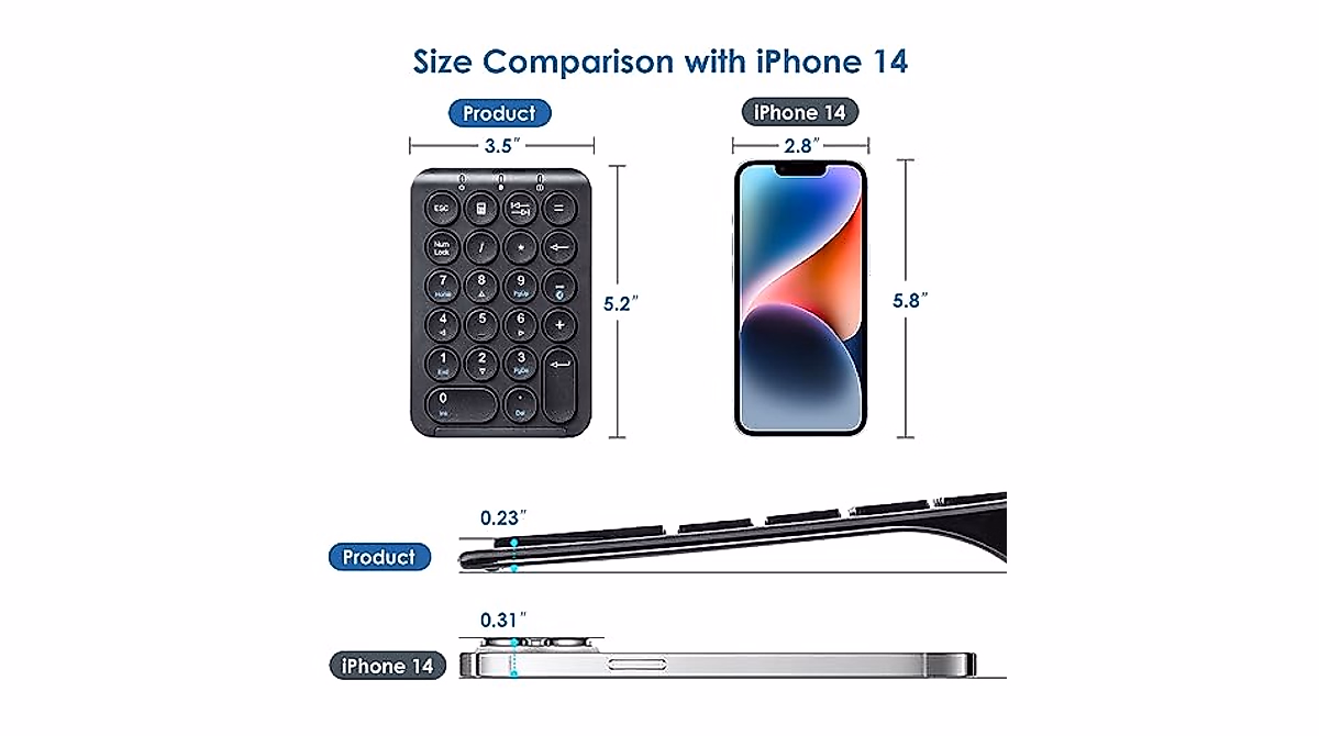 SANWA Bluetooth Numeric Keypad, Rechargeable Wireless Ten Key Number ...
