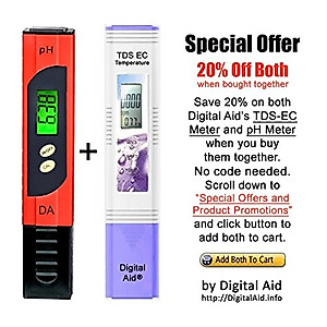 Digital Aid Professional pH Meter with Large Backlit LCD Screen. Range 0.00 to 14.0 pH. 3 Free pH Buffer Solution Powders Included. Lifetime Guarantee on this Accurate and Reliable pH Test Meter.