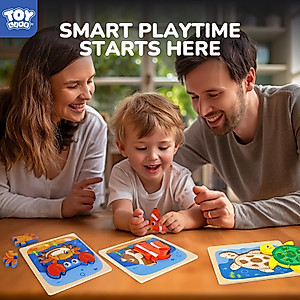 TOY Life Wooden Puzzles for Toddlers 2-4, Sea Animals Toddler Puzzles, Puzzles for Toddlers 1-3, Wood Puzzles Educational Montessori Toys Gifts for 1 2 3 Year Old, Baby Puzzles Kids Learning Toy