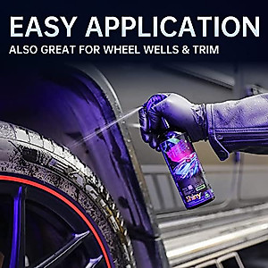 PHILISN Tire Shine Spray Kit - Automotive Clear Coat Dressing for Rubber, Vinyl & Plastic Protectant | Deep Black Finish Non Greasy Car Detailing | with Applicator Pad