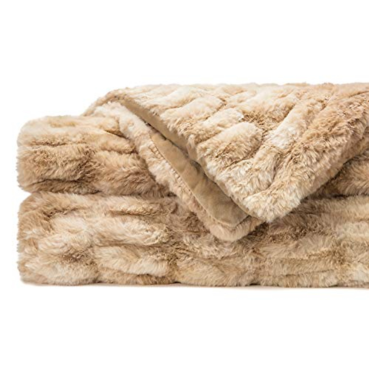 Chanasya Ruched Luxurious Soft Faux Fur Throw Blanket - Fuzzy Plush and Elegant with Reversible Mink Blanket for Sofa Chair Couch Living Room Birthday Gift and Home Decor (50x65 Inches) Beige