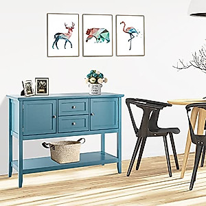 COSTWAY Buffet Sideboard, with 2 Wood Storage Drawers & Open Shelf, Console Table for Living Room Kitchen Dining Room Furniture (Blue)