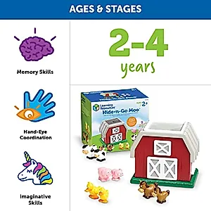 Learning Resources Hide-N-Go Moo, Farm Animal Toy, Barn Toys for Toddlers, 9 Pieces, Ages 2+