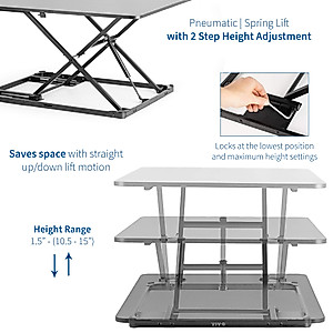 VIVO Black Ultra-Slim Single Top Height Adjustable 31 inch Standing Desk Converter, Compact Sit Stand Desktop Riser for Monitor or Laptop, DESK-V000I