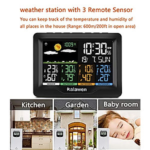 Kalawen Home Wireless Weather Station Multiple Sensors with Atomic Clock, Indoor/Outdoor Thermometer Wireless Humidity Barometer Monitor