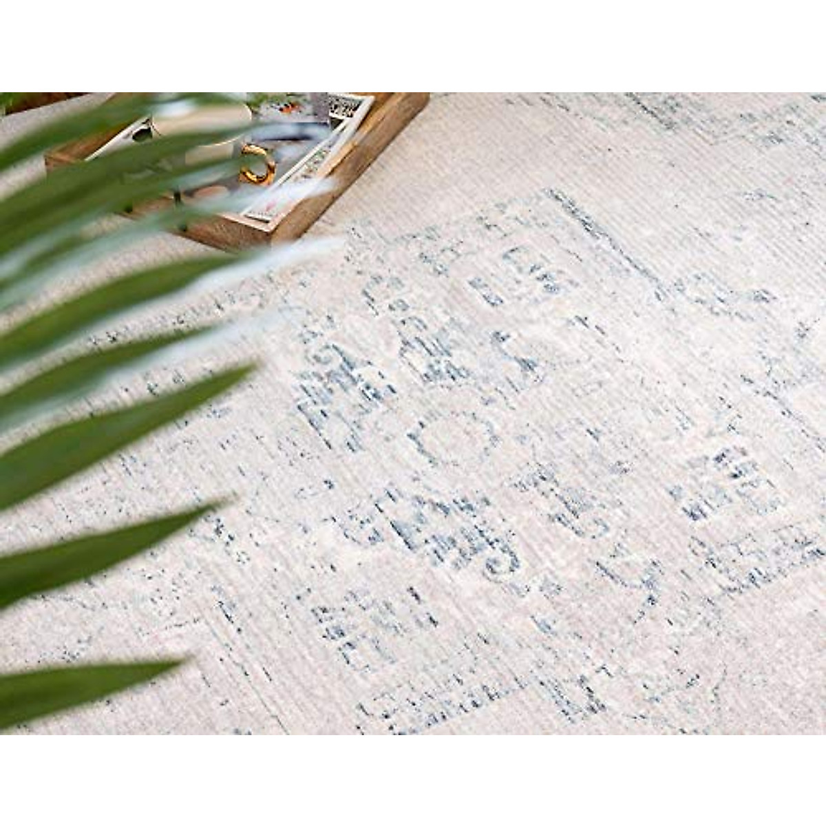 Unique Loom Noble Collection Country, Traditional, Distressed, Vintage, Geometric, Border, Medallion Area Rug, 2' 7" x 9' 11", Blue/Beige