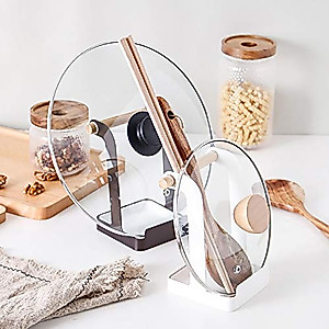 VANRA Metal Pot Lid Holder Tower Ladle Holder Stand Kitchen Cookware Organizer Rack Cooking Utensil Rest (White)