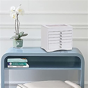 QUUL High Large Gloss Wooden Jewellery Box Armoire Bracelet Organizer Storage 5 Layers Glass White US Warehouse