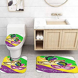 Chfukew 4 Piece Mardi Gras Decor Shower Curtain Set Mardi Gras Mask Rainbow Waterproof Non Slip Bathroom Sets with Shower Curtain and Rugs and Accessories