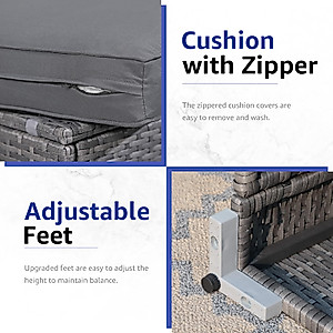 Patiorama 2-Piece Patio Furniture Sofa Set, Outdoor Sectional Sofa, All-Weather Grey PE Wicker Rattan Conversation Set, Outdoor Loveseat, Patio Seating for Balcony Garden Pool (Dark Grey Cushion)