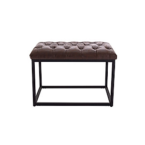 Wovenbyrd Modern Rectangular Button Tufted Ottoman Footstool with Metal Frame, 24-Inch by 16.5-Inch, Dark Brown Faux Leather
