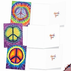 The Best Card Company Tie-Dye Peace - 20 Assorted Boxed Thank You Note Cards with Envelopes (4 x 5.12 Inch) - AM9163TYG-B2x10