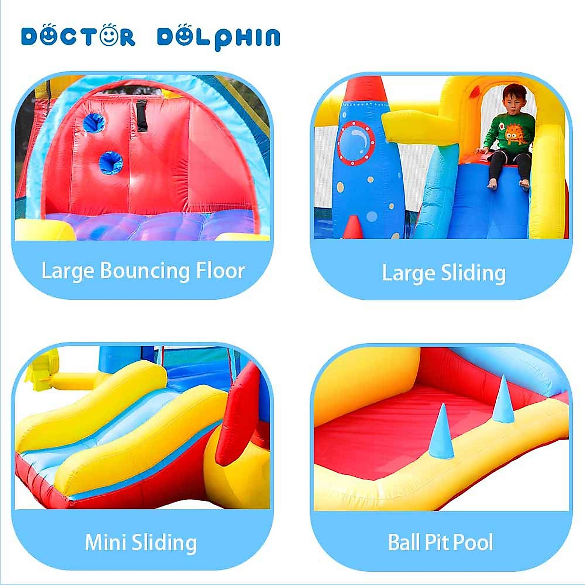Doctor Dolphin Inflatable Rocket Bounce House with Blower,Inflatable Bouncy House for Kids Outdoor,Toddle Jumping Bounce House with Slide for Backyard Party