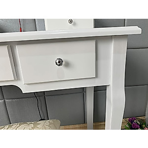 GIMMYFIVE Vanity Desk with Mirror and Lights, Wood Makeup Dressing Table with Oval Mirror & Stool,3 Colors Lighting Modes,Modern Bedroom Dressing Table with 5 Large Drawers for Kids Women Girls,White