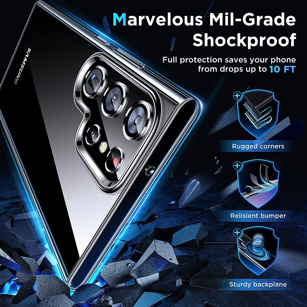 Simtect for Samsung Galaxy S23 Ultra Case [Never-Yellowing] [10 FT Military Drop Protection] Slim Fit Soft TPU Silicone Shockproof Phone Case for Galaxy S23 Ultra Case 6.8 inch - Crystal Clear