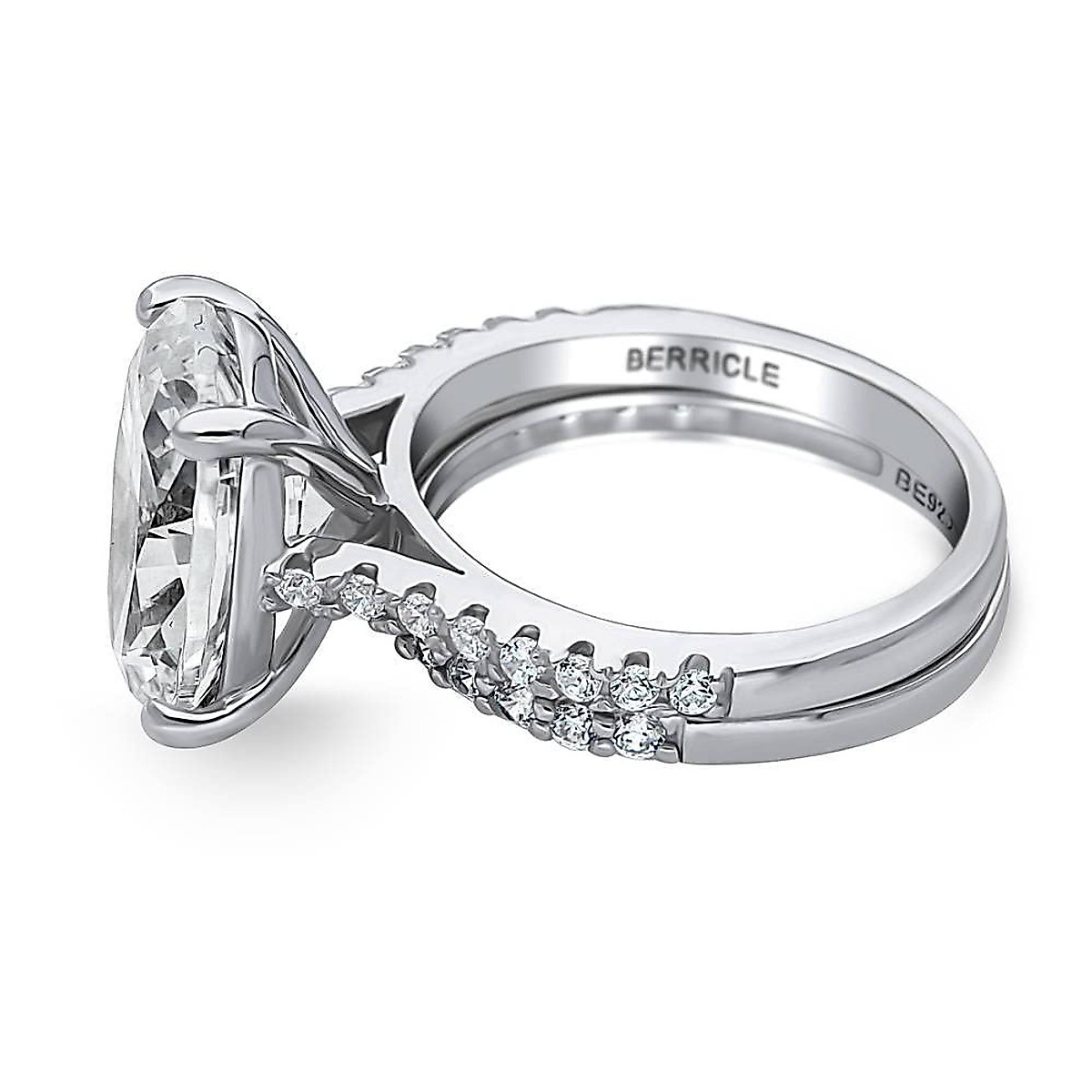 BERRICLE Sterling Silver Solitaire Wedding Engagement Rings 5.5 Carat Oval Cut Cubic Zirconia CZ Ring Set for Women, Rhodium Plated Size 6.5