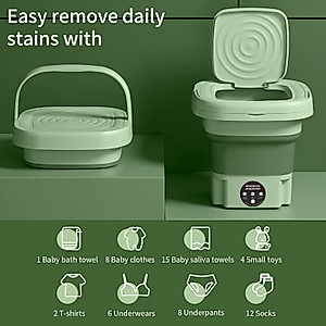 Portable Washing Machine,8L Foldable Mini Washing Machine,FOVXYVO Portable Washer for Underwear,Socks,Baby Clothes,Towels,Pet Items,Apartment,Hotel,RV,Home,Dormitory,Camping,Sickroom,Green