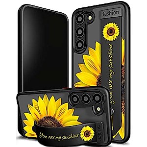 Cisland Samsung Galaxy A14 Case Sunflower Flower Floral Cute with Strap Stand Finger Kickstand, Cute Case for Women Girly Designer for Girls Aesthetic Silicone Compatible with Samsung Galaxy A14 5g