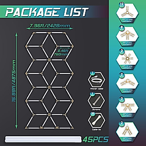 ALL4DETAIL Car Detailing Hexagon Garage Light, 6500K 42570LM LED Ceiling Lights Heaxgon Lighting System with Extended Copper Needle, 15.99 × 7.96ft