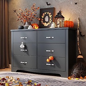 LINSY HOME 6 Drawer Dresser for Bedroom, Modern Double Dresser Organizer, Black Wood Dresser Chest of Drawers for Baby,Kids Bedroom